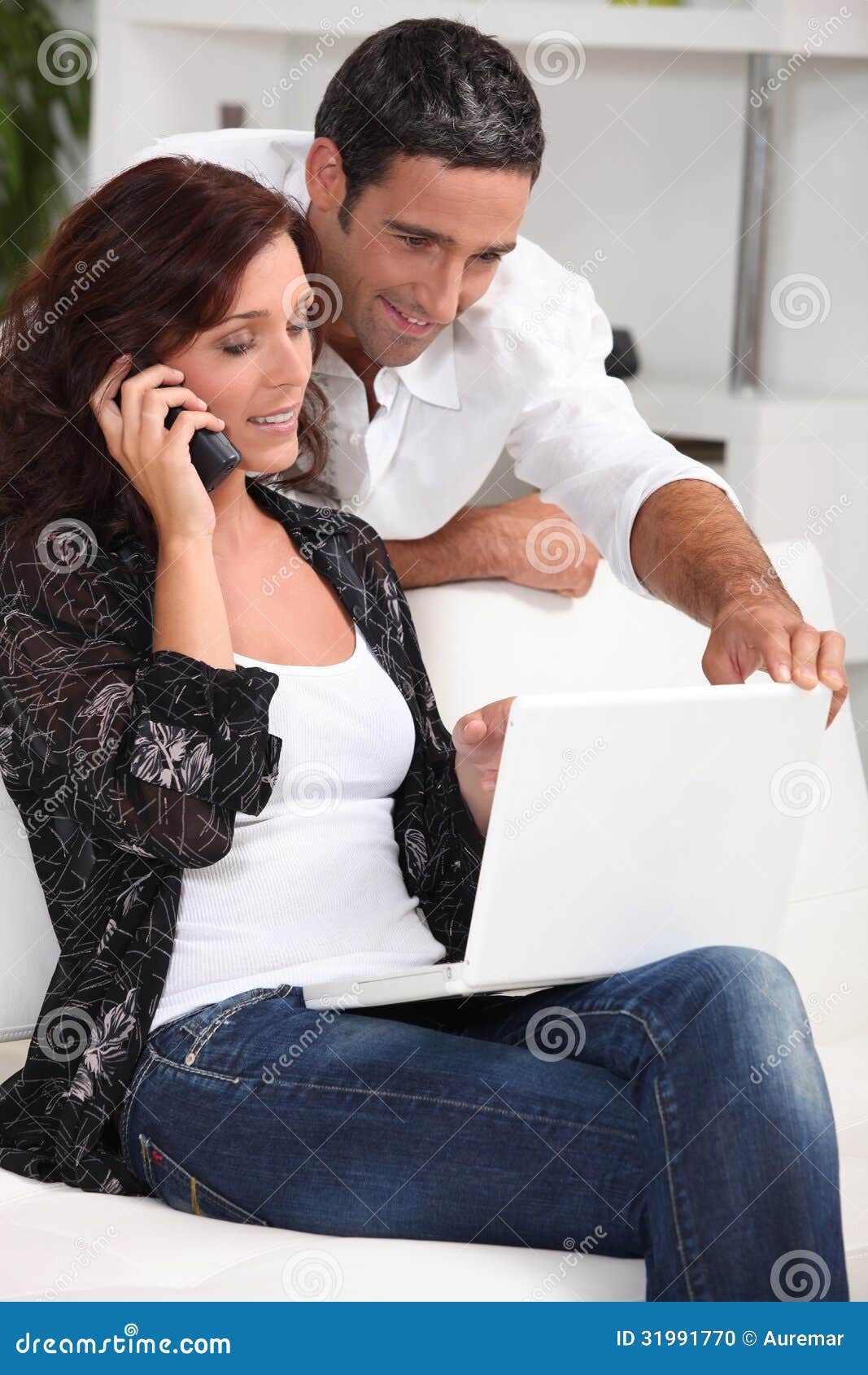 Couple with computer stock photo. Image of home, couples - 31991770