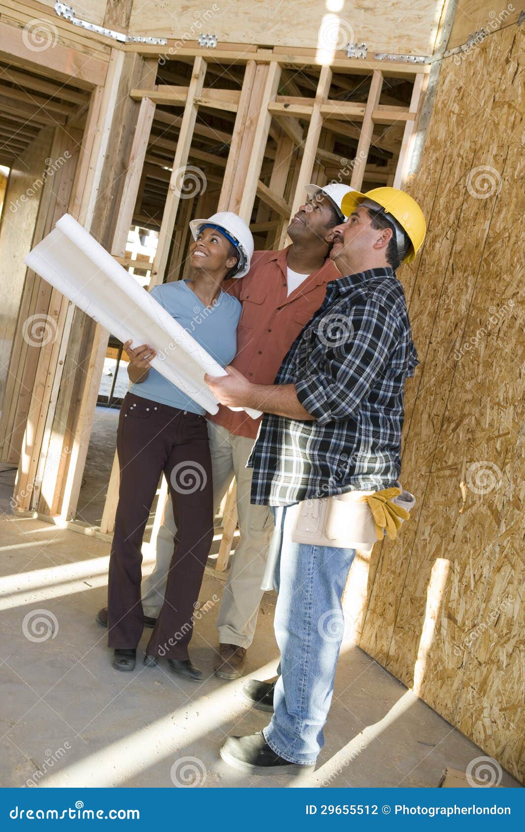 Couple with Construction Worker at Site Stock Photo - Image of latin ...