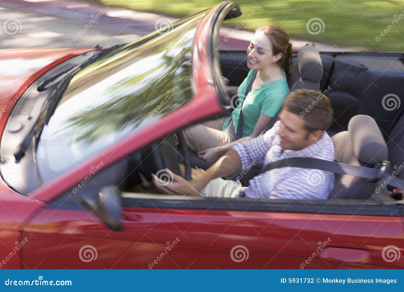 Couple in Convertible Car Smiling Stock Photo - Image of outdoors ...