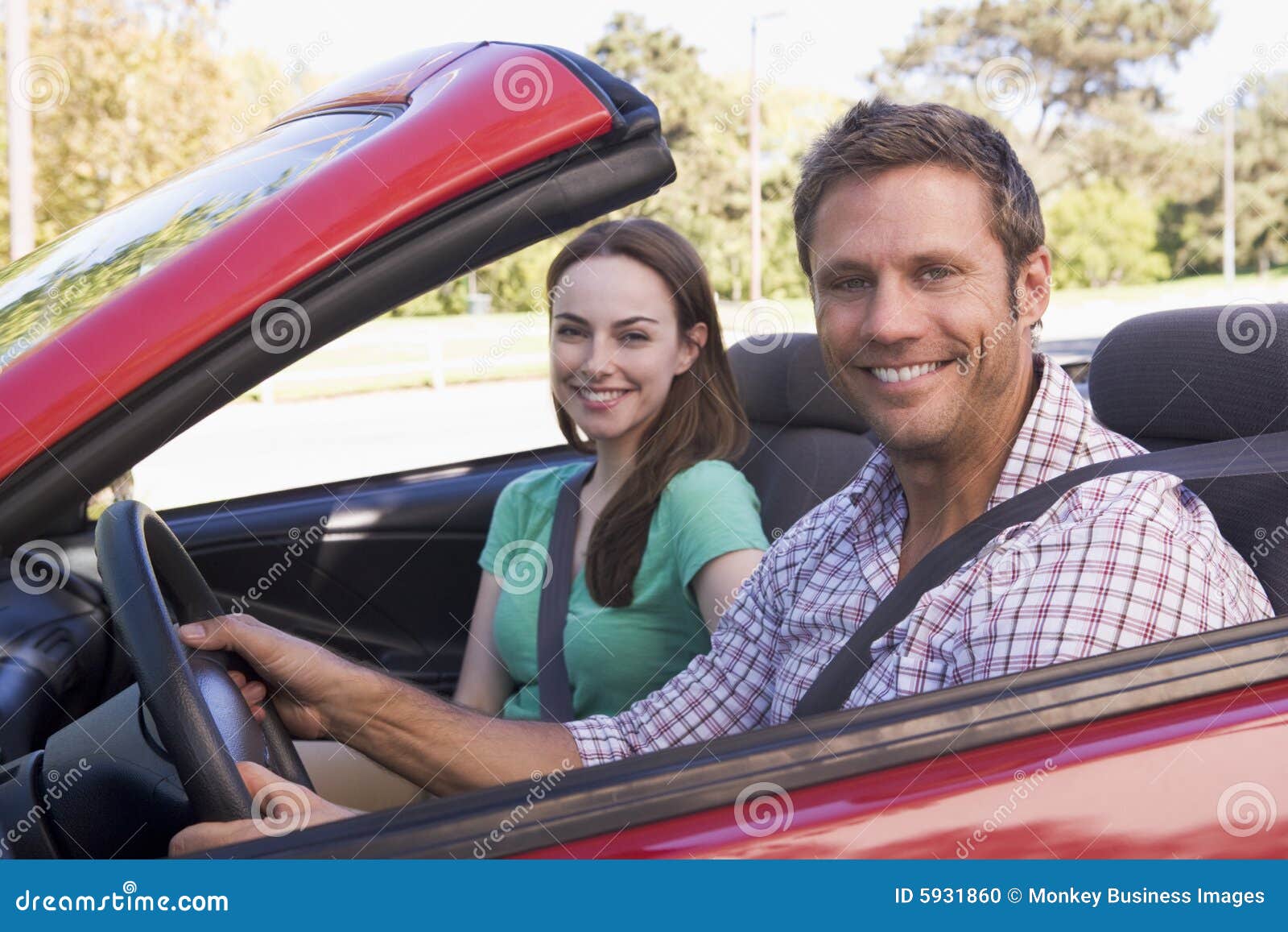 Couple in Convertible Car Smiling Stock Photo - Image of automobile ...