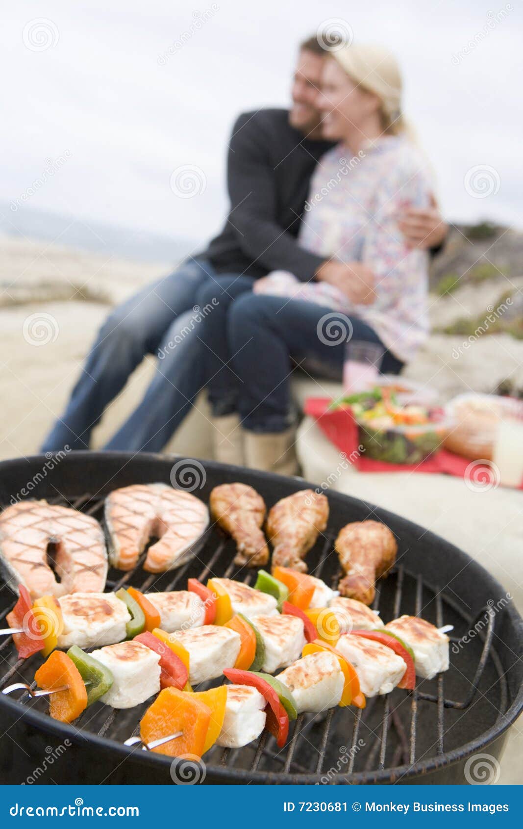 Couple Cooking Beach Barbeque Stock Image - Image of focus, happy: 7230681