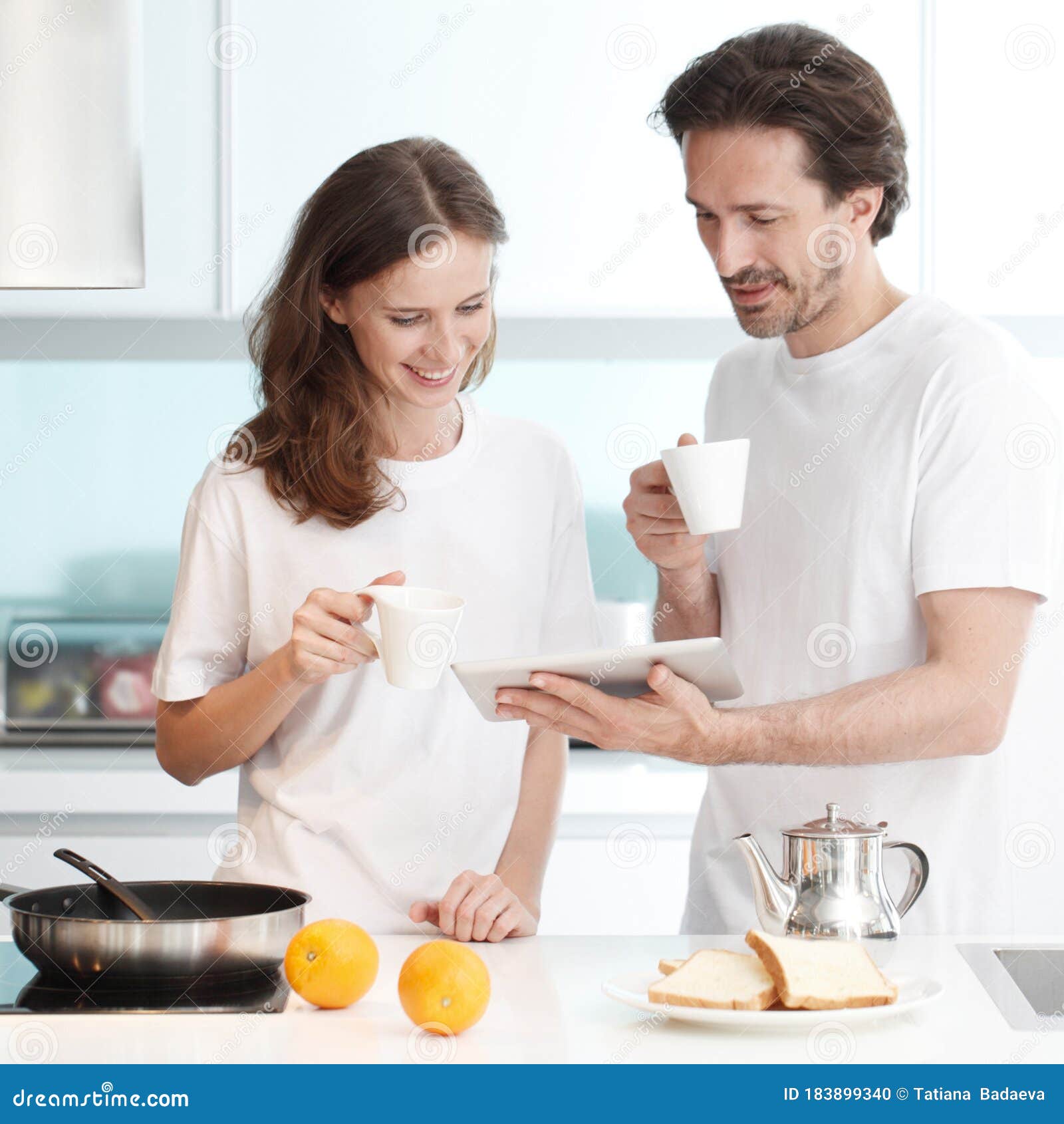 Couple Cooking Breakfast Together Stock Photo - Image of coffee, food ...
