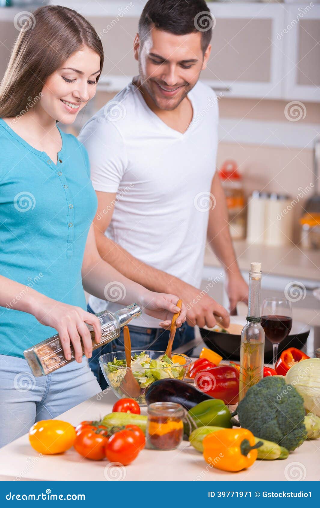 Couple cooking dinner. stock image. Image of life, attractive - 39771971
