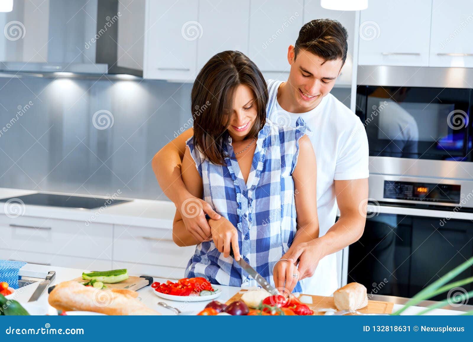 Couple Cooking Together at Home Stock Image - Image of healthy, husband ...