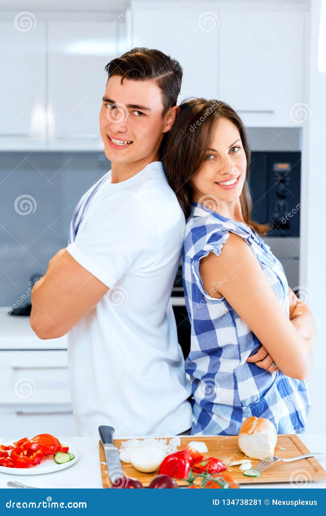 Couple Cooking Together at Home Stock Image - Image of people, casual ...