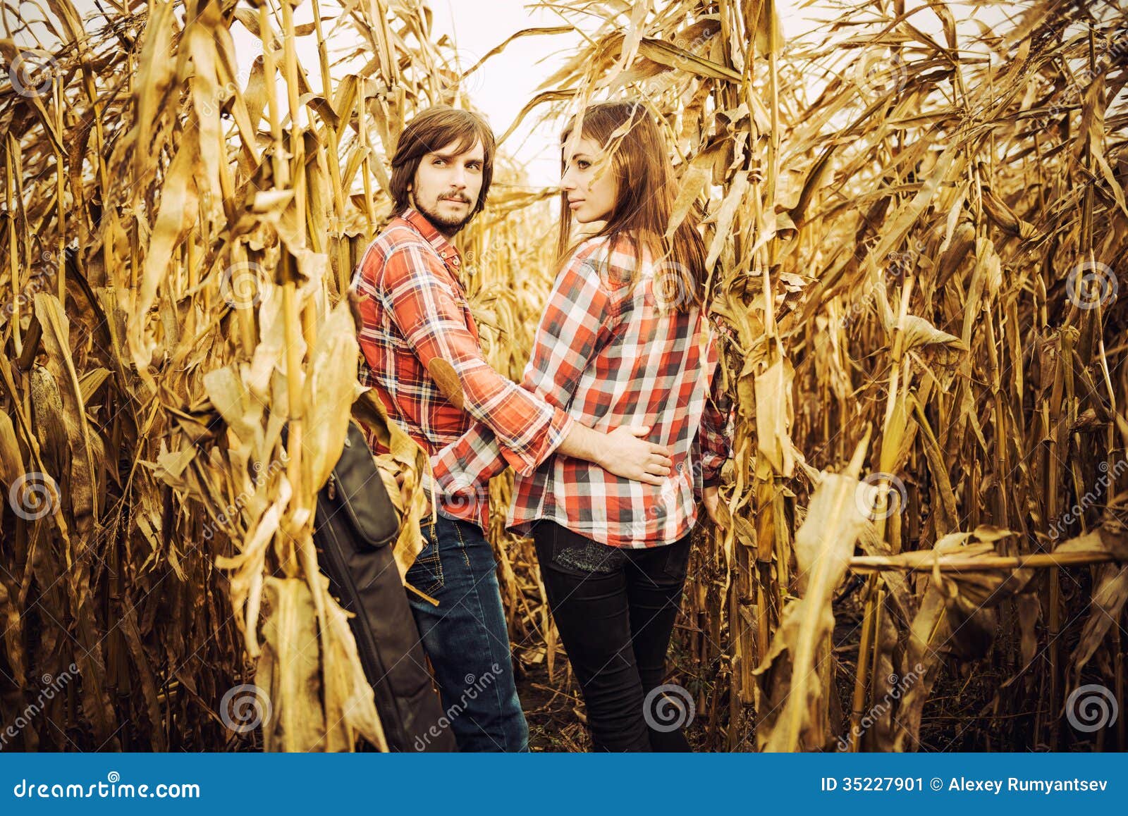 Couple in corn stock image. Image of cute, emotional - 35227901