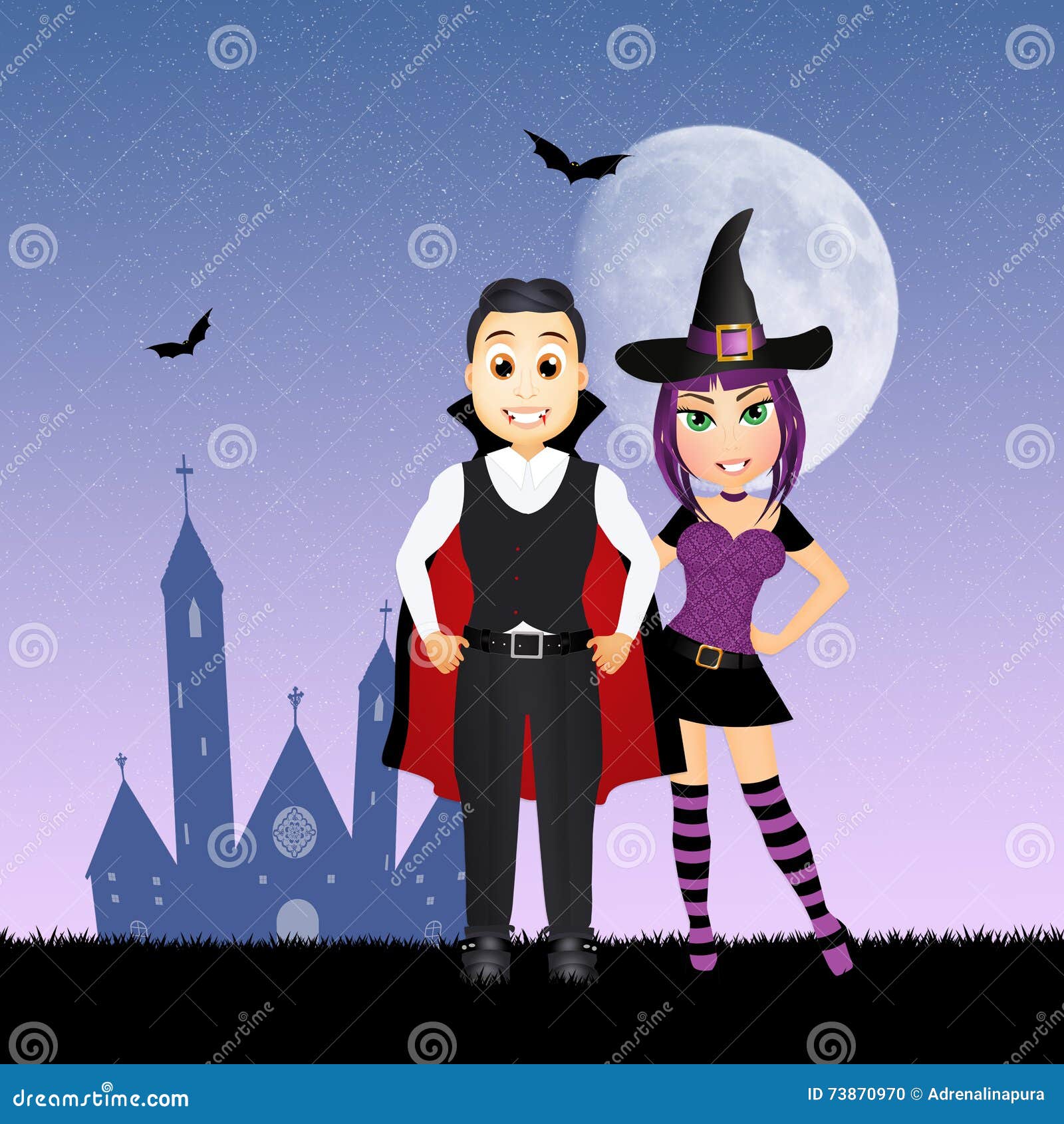 Couple in Costume for Halloween Stock Illustration - Illustration of ...