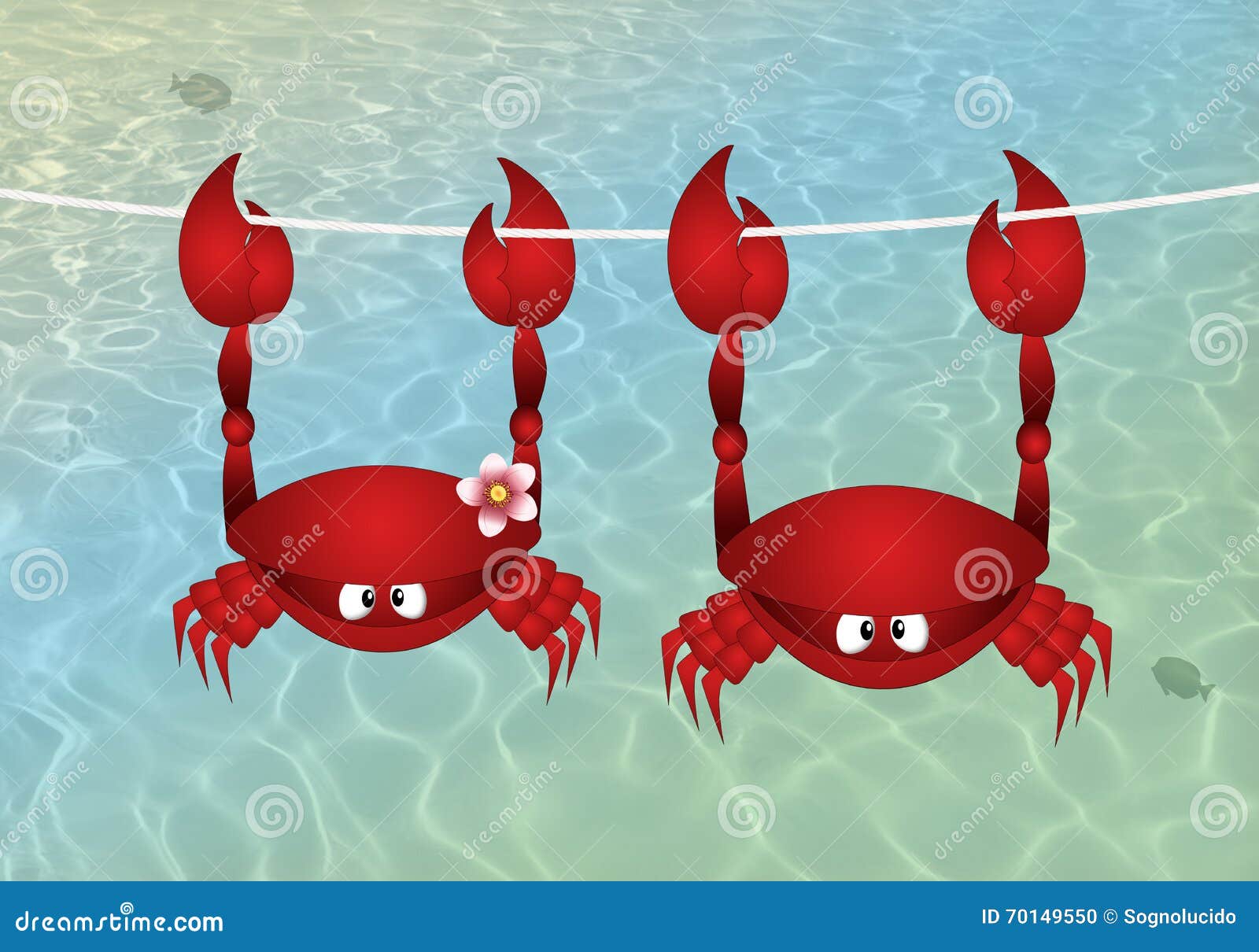 Couple of Crab Hanging on the Sea Stock Illustration - Illustration of ...