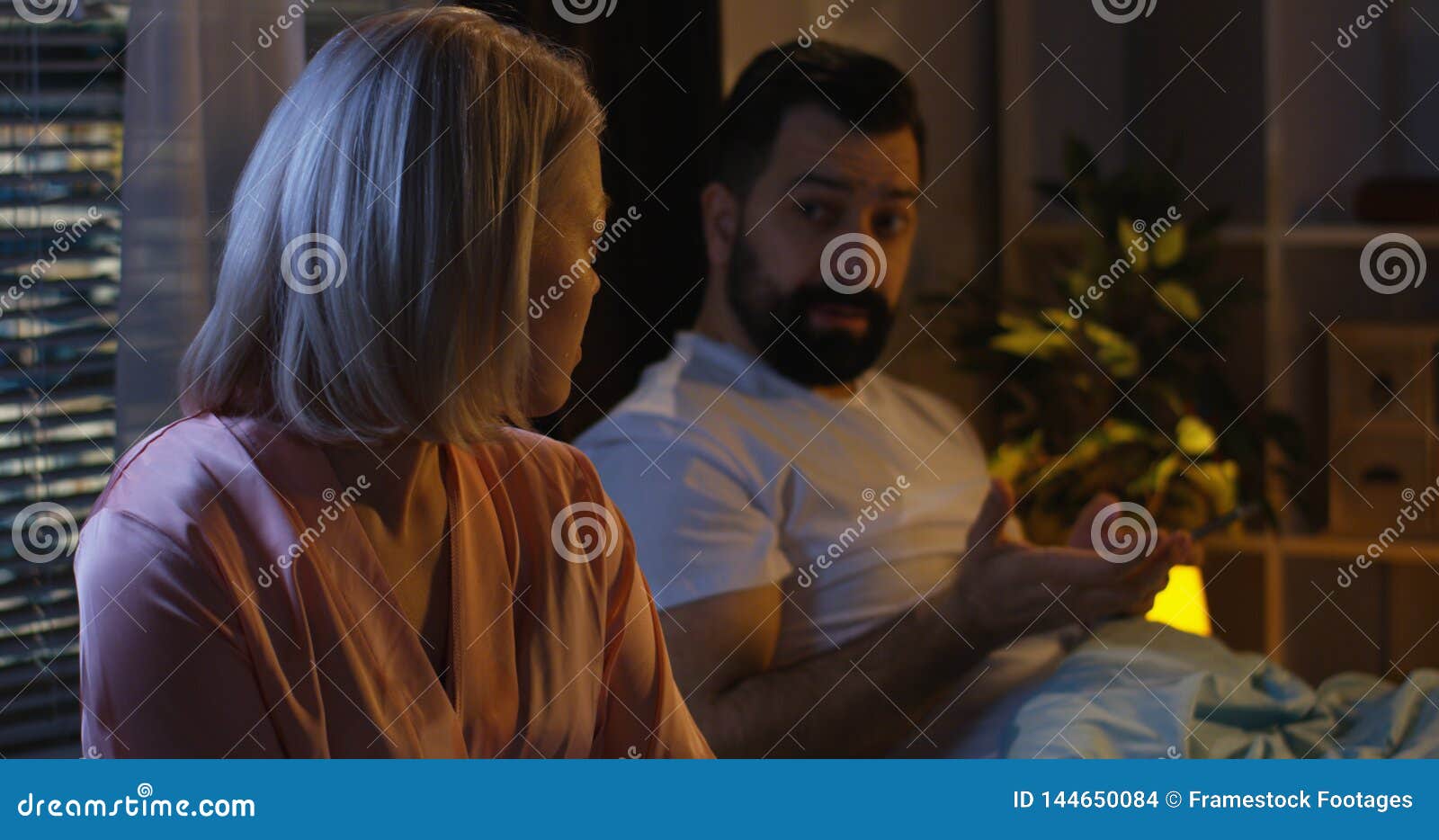 Couple Crying in Bed at Night Stock Photo - Image of night ...