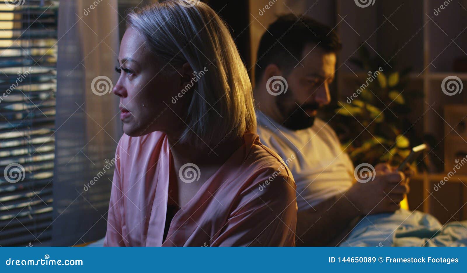 Couple Crying in Bed at Night Stock Image - Image of tension, negative ...