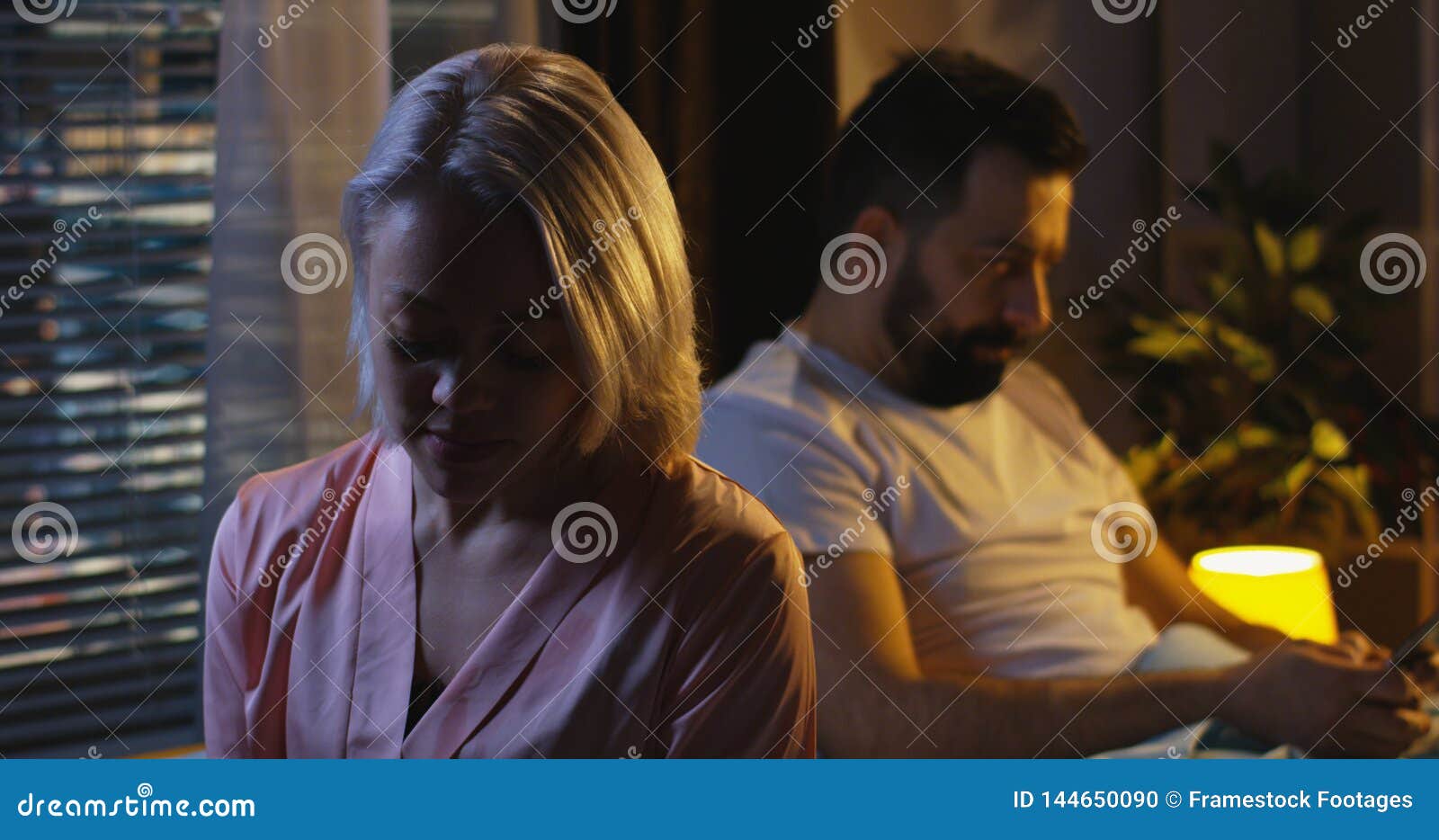 Couple Crying in Bed at Night Stock Photo - Image of negative, family ...