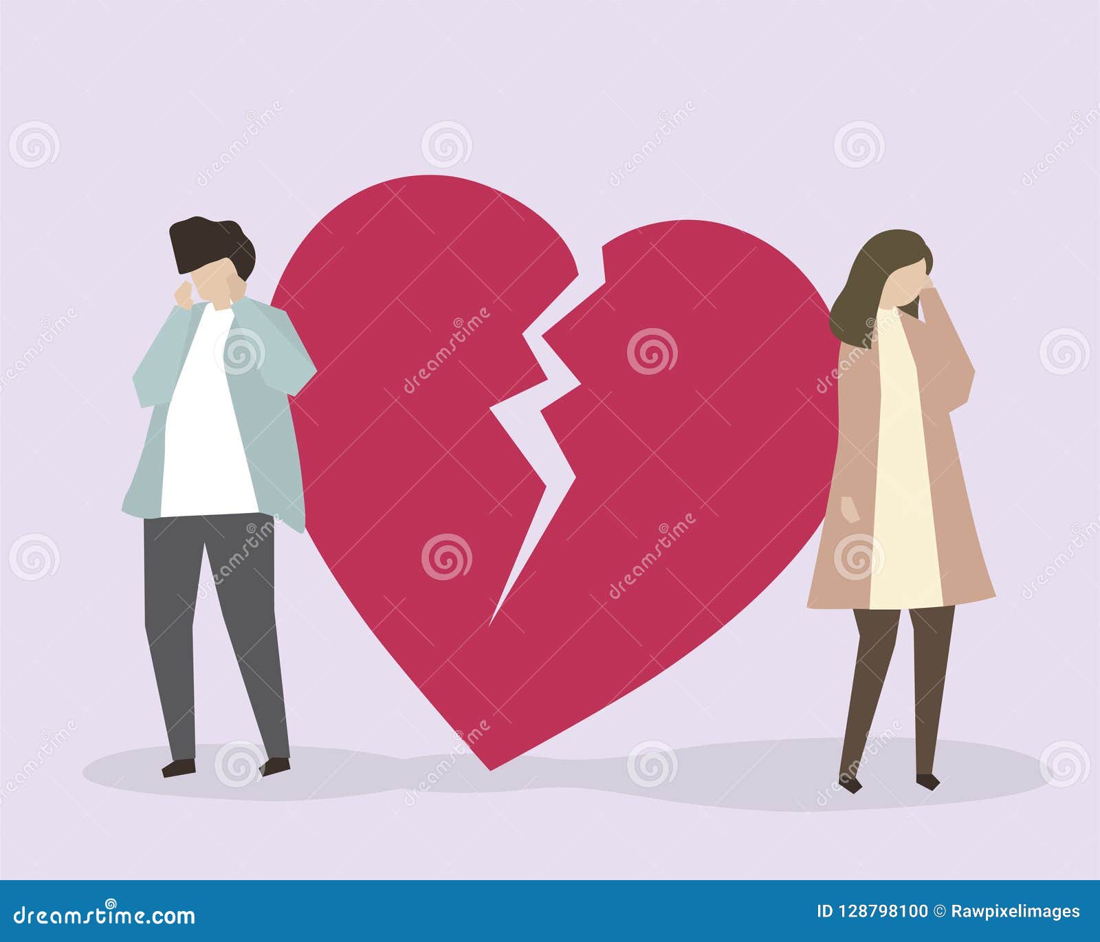 Heartbroken Couple Parting, Divorce Landing Page. Sad Young Man And ...
