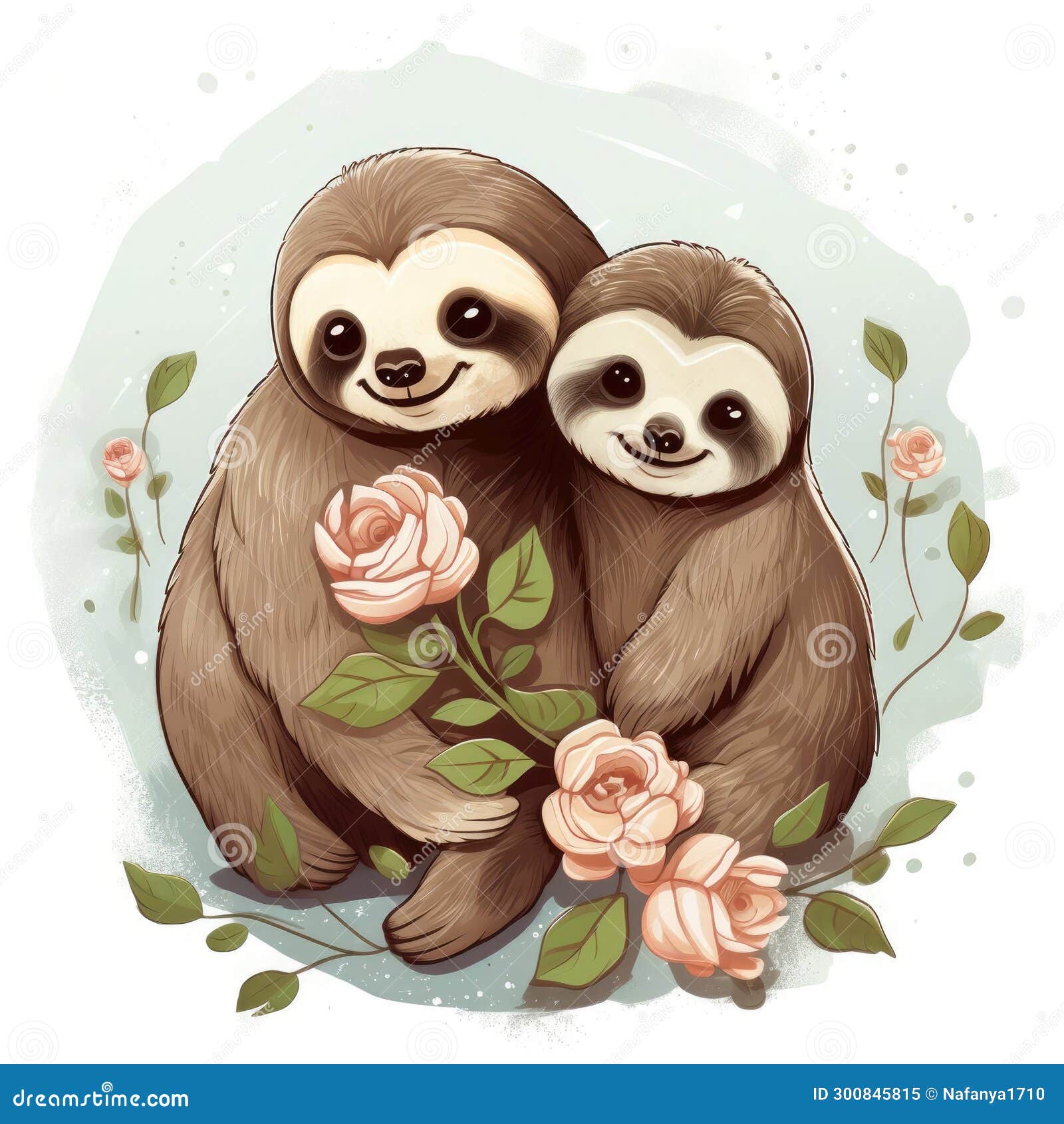 Couple of Cute Sloths Sitting Together Stock Illustration ...