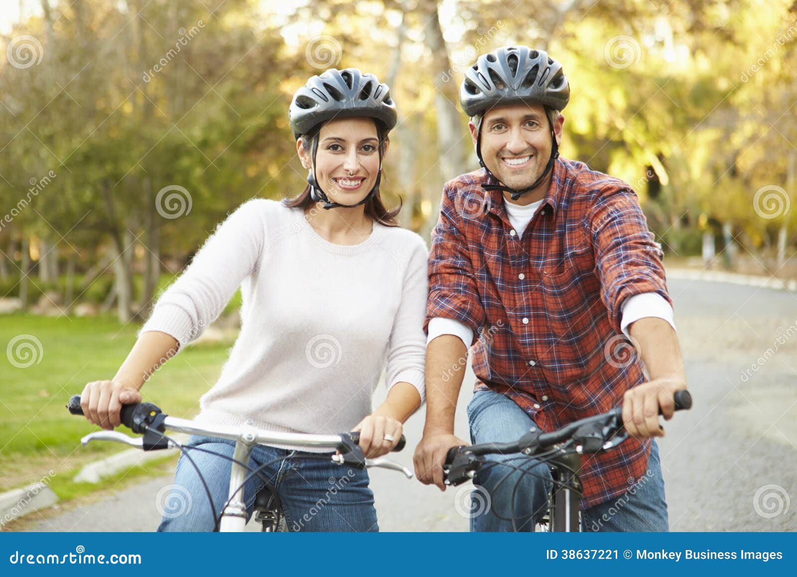 Couple on Cycle Ride in Countryside Stock Image - Image of forties ...