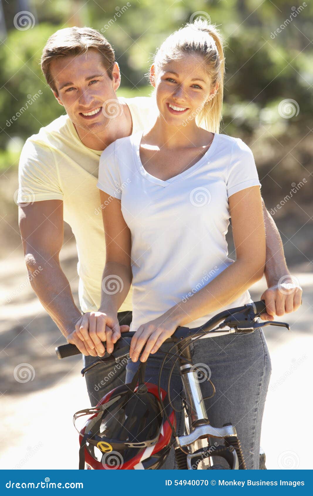 Couple on Cycle Ride Together Stock Photo - Image of outside, together ...