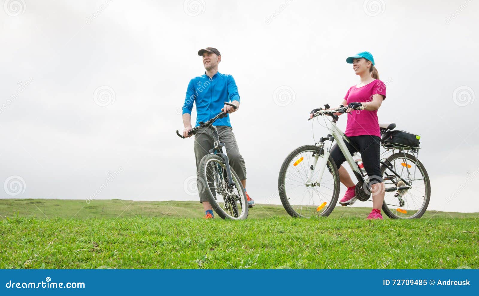 Couple cycling outdoors stock image. Image of woman, adventure - 72709485