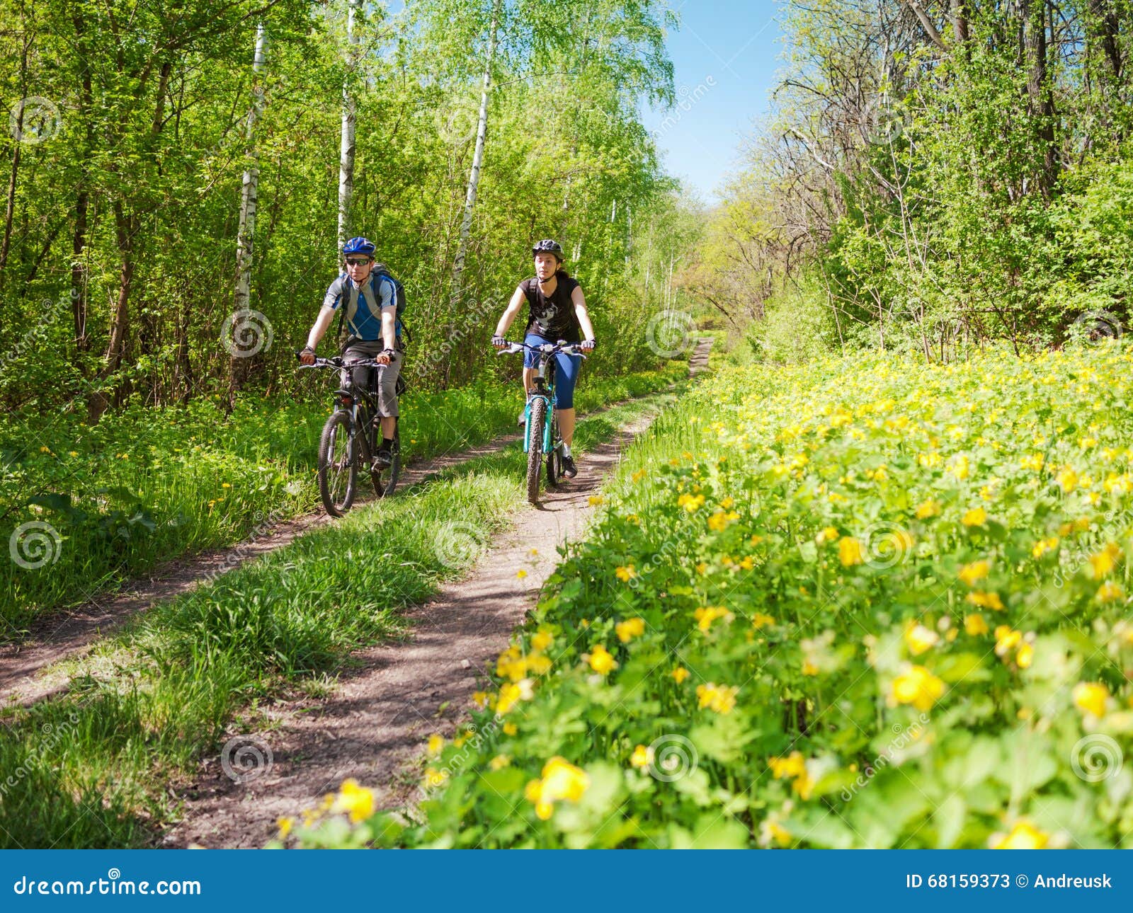 Couple cycling in spring stock image. Image of bike, outdoor - 68159373