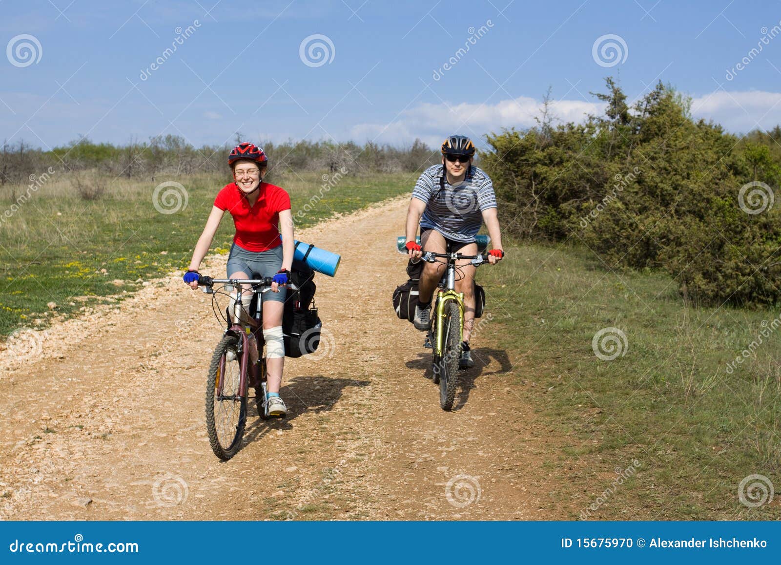 Couple of Cyclists Have a Bicycle Travel. Stock Photo - Image of biker ...