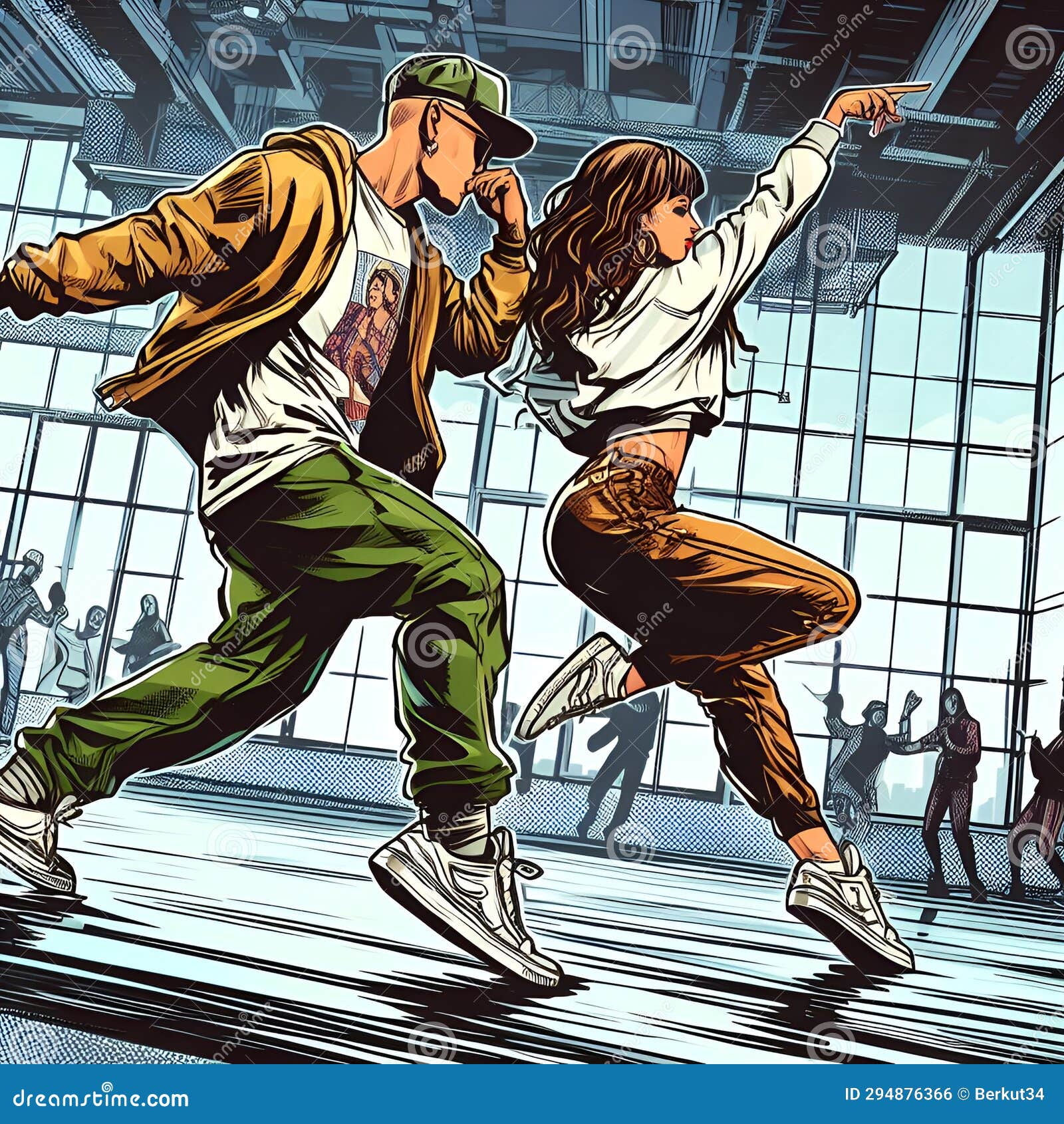 Couple of Dancers on Dance Floor Dancing Modern Hip Hop Dancing Stock ...