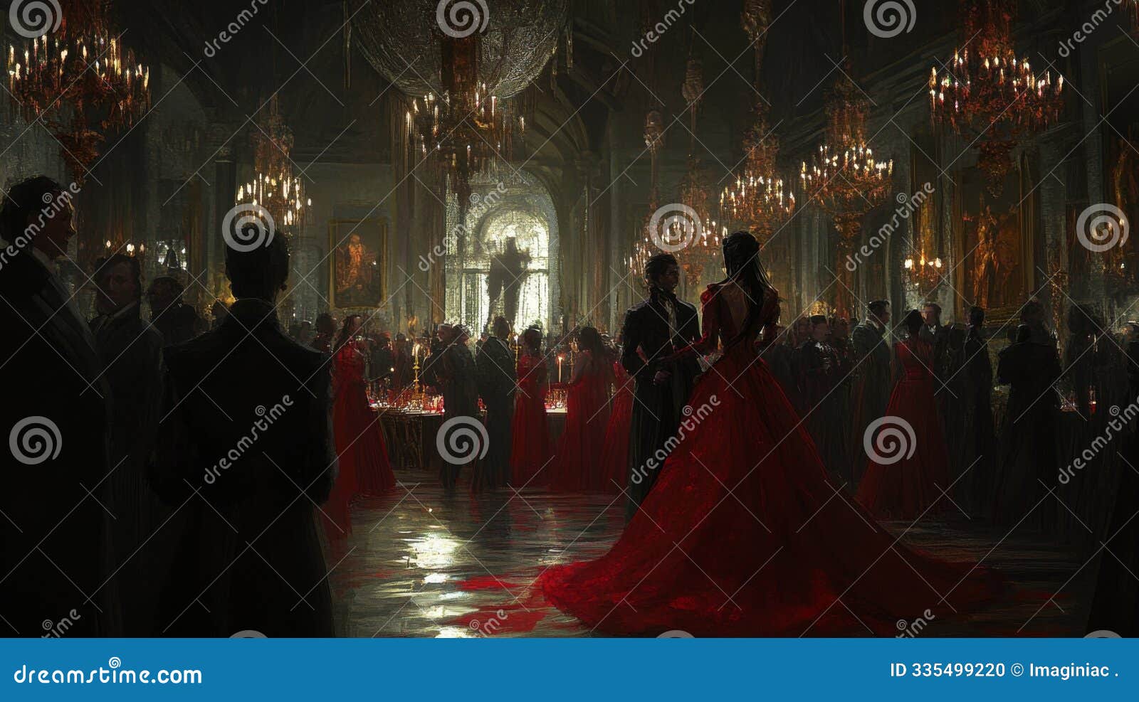 A Couple Dancing at a Formal Ball in a Grand Hall Stock Illustration ...