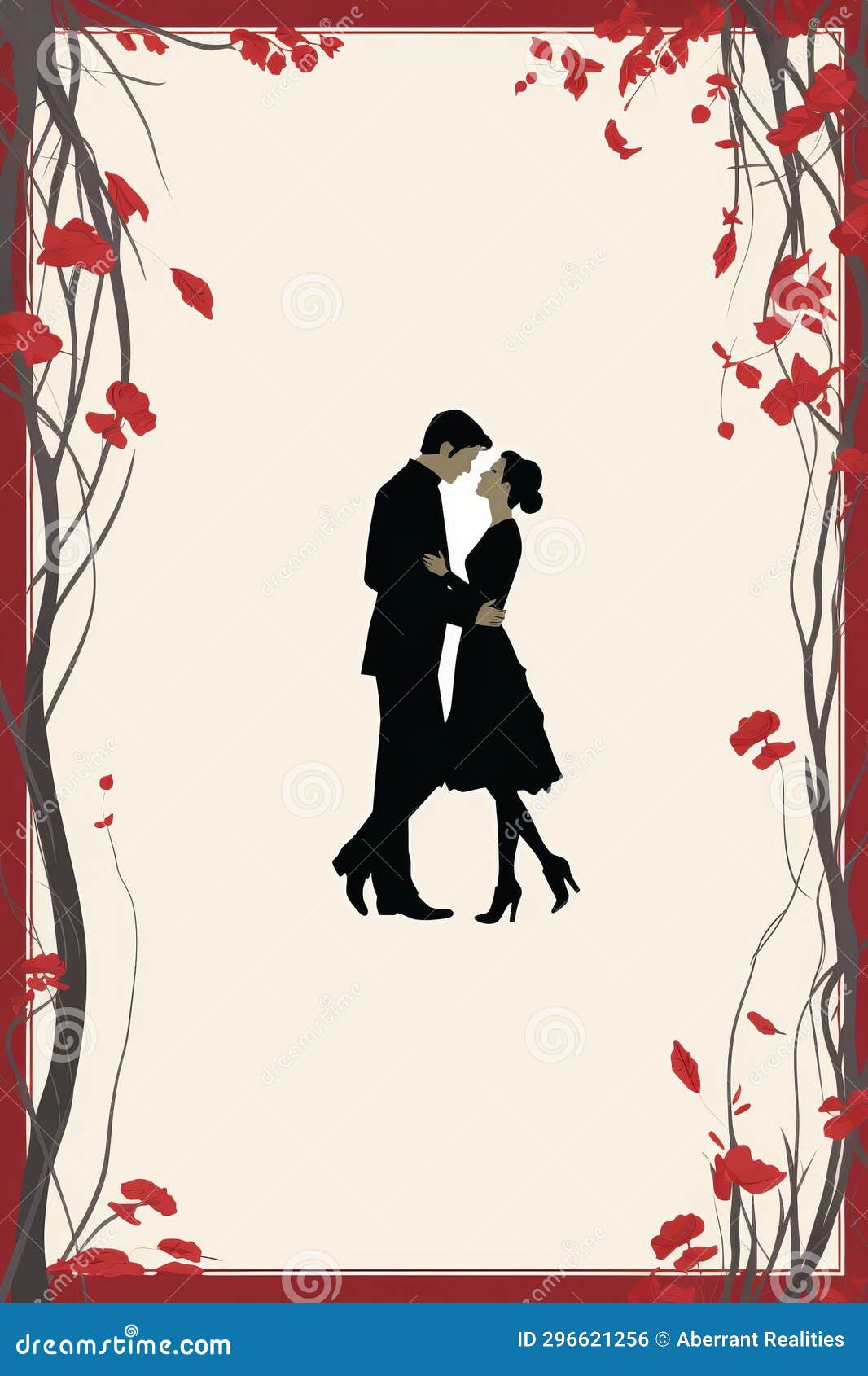 A Couple Dancing in Front of a Red Frame with Leaves Stock Illustration ...