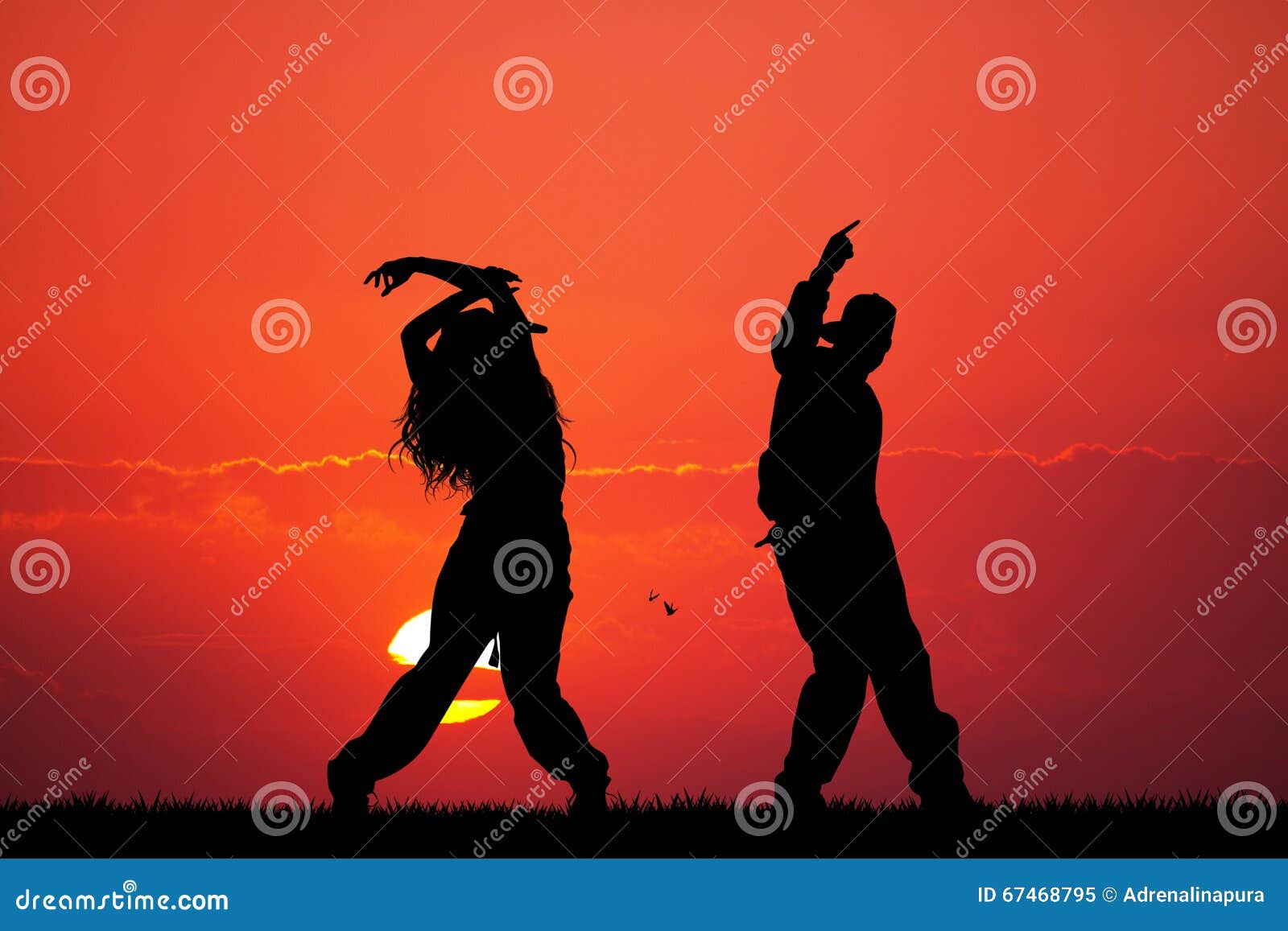 Couple Dancing Hip Hop at Sunset Stock Illustration - Illustration of ...