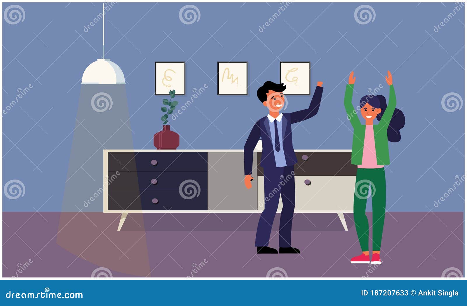 Couple is Dancing and Loving in Office Stock Vector - Illustration of ...