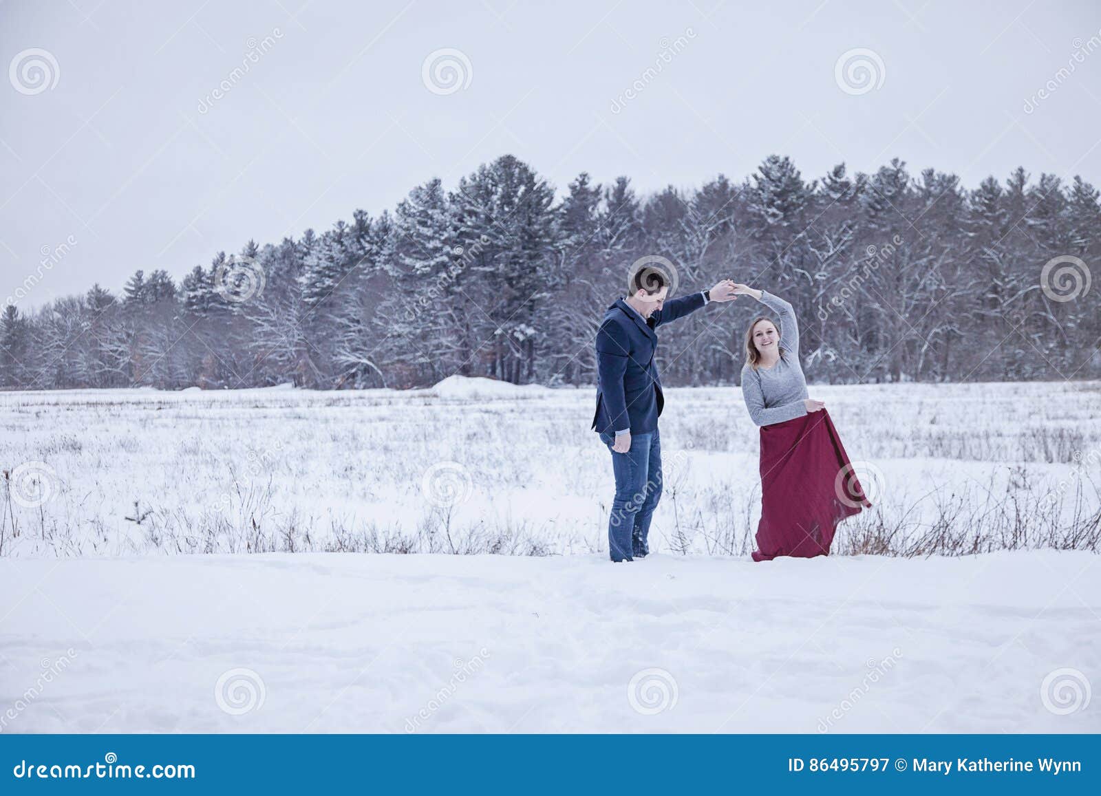 Couple Dancing Outdoors in Winter Snow Stock Image - Image of romantic ...