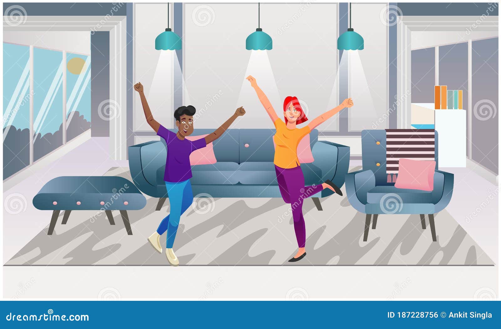 Couple is Dancing in the Room Stock Vector - Illustration of leisure ...