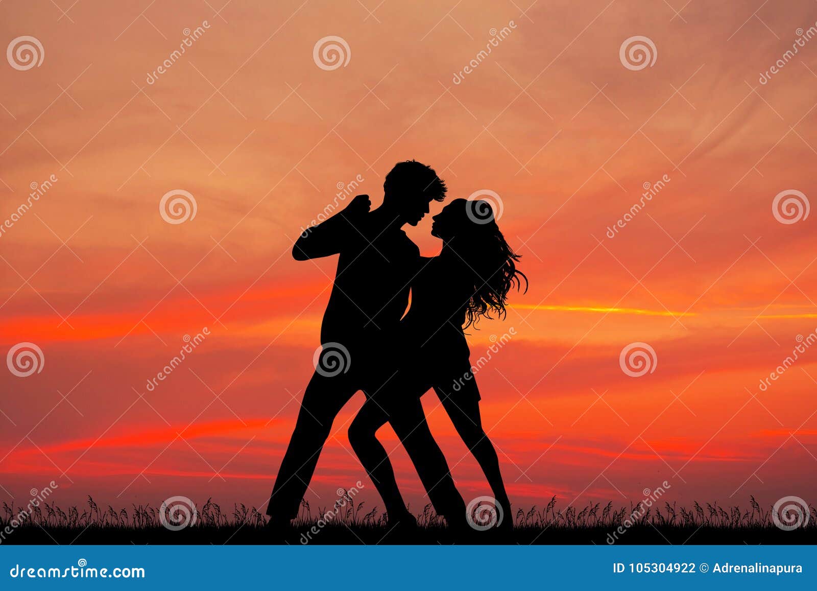 Couple dancing at sunset stock photo. Image of artist - 105304922