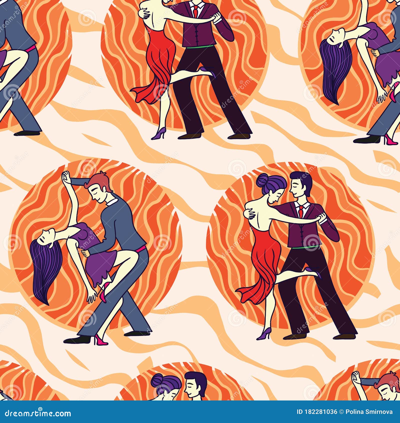 Couple Dancing Tango Hand Drawn Doodle Seamless Pattern Stock Vector ...