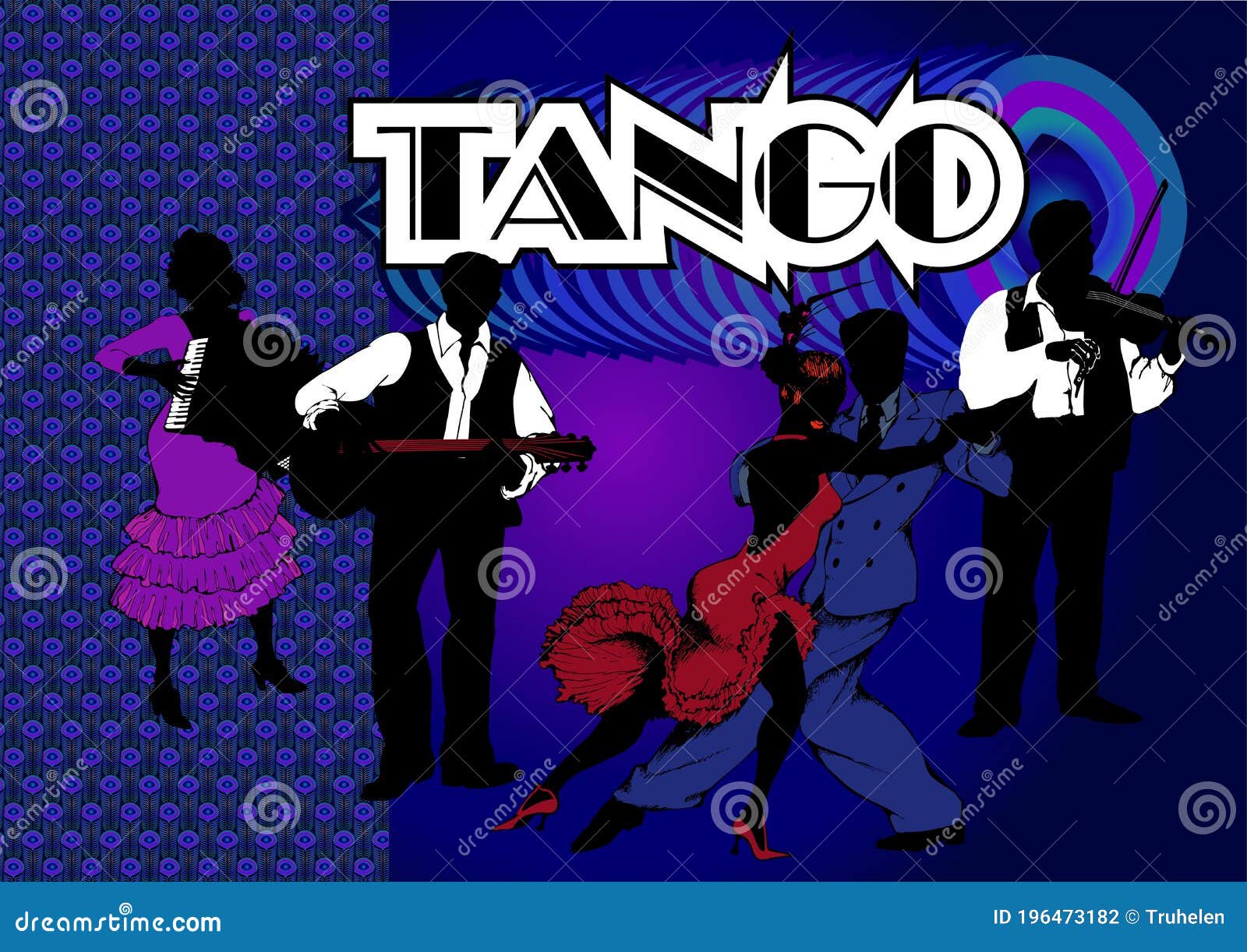 A Couple Dancing Tango and Musicians. Stock Illustration - Illustration ...