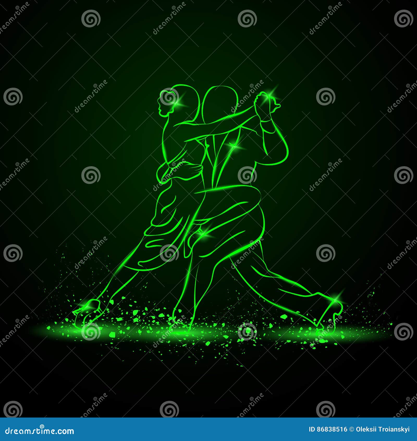 Couple Dancing Tango. Vector Neon Illustration. Stock Vector ...