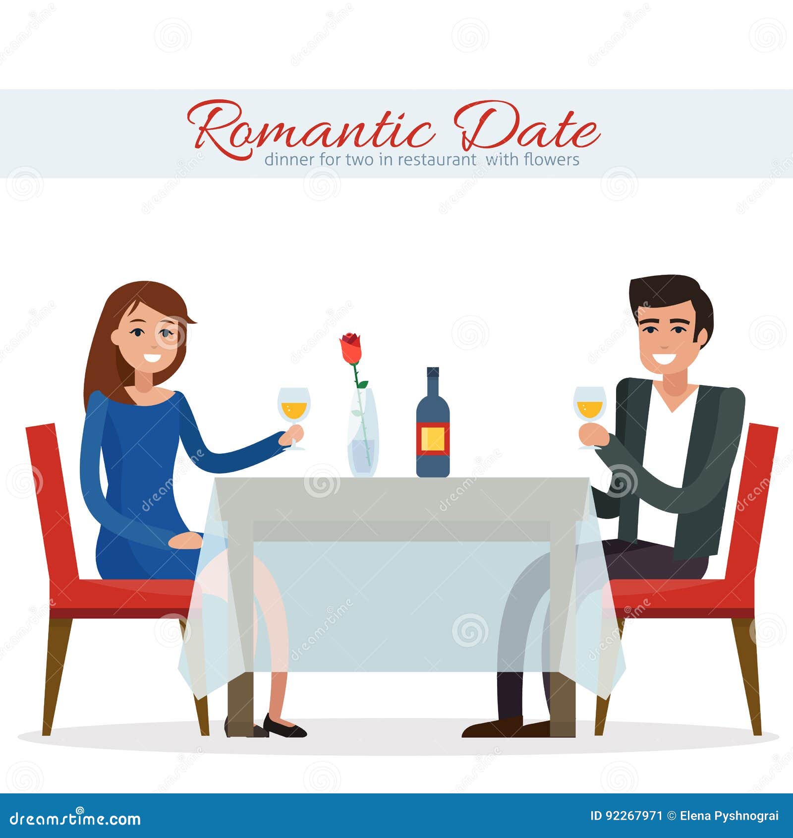 Couple on a Date in Restaurant. Stock Vector - Illustration of pink ...