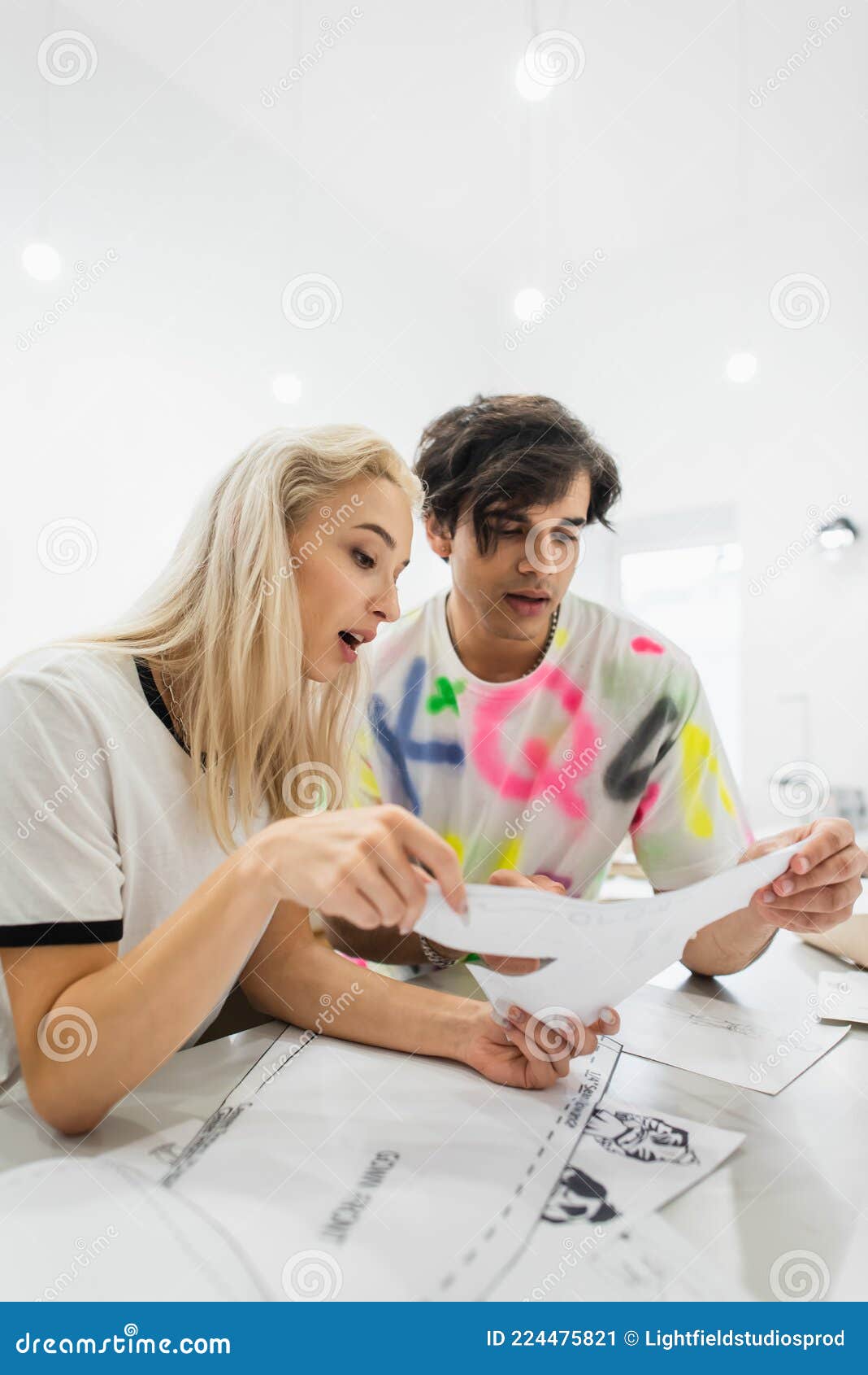 Couple of Designers Looking at Sewing Stock Image - Image of work ...