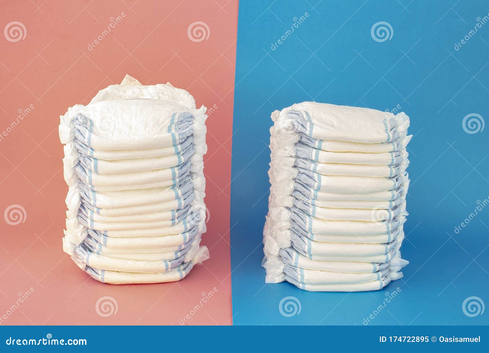 A Couple of Diapers Stack on a Blue and Pink Background Stock Image ...