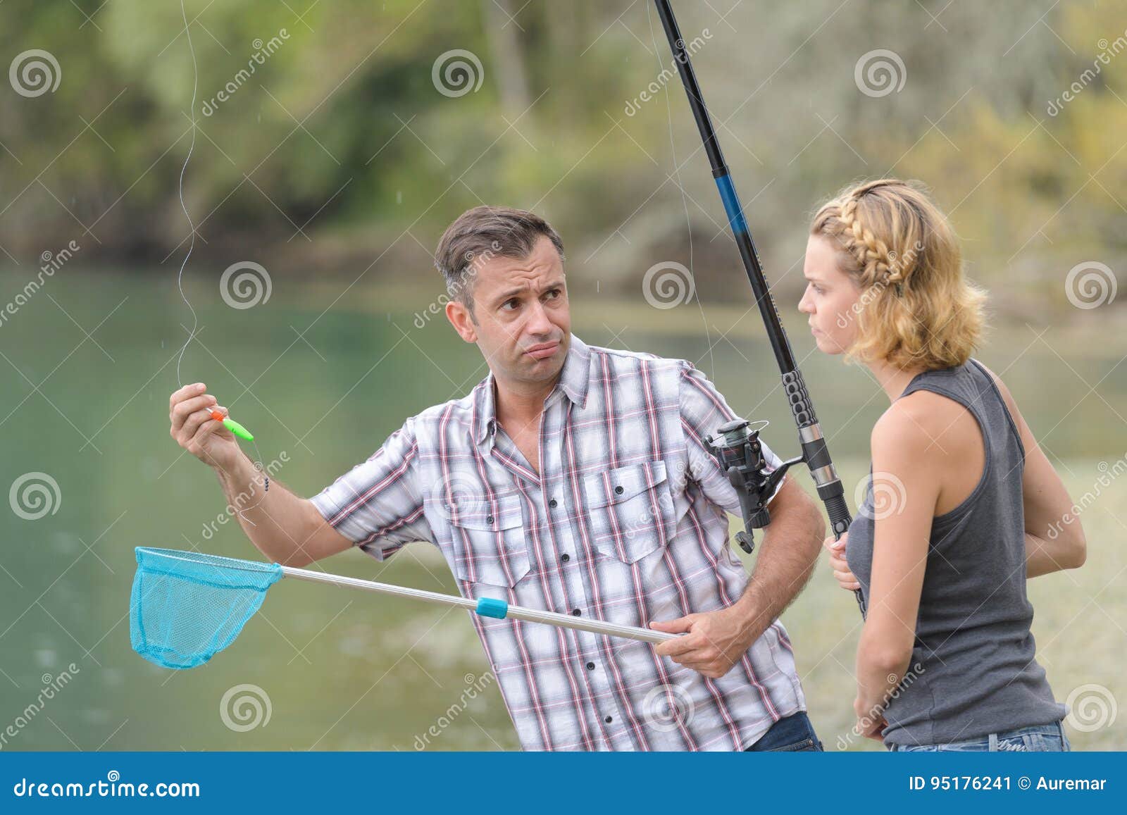 Couple Disappointed that Their Fishing Line Empty Stock Image - Image ...