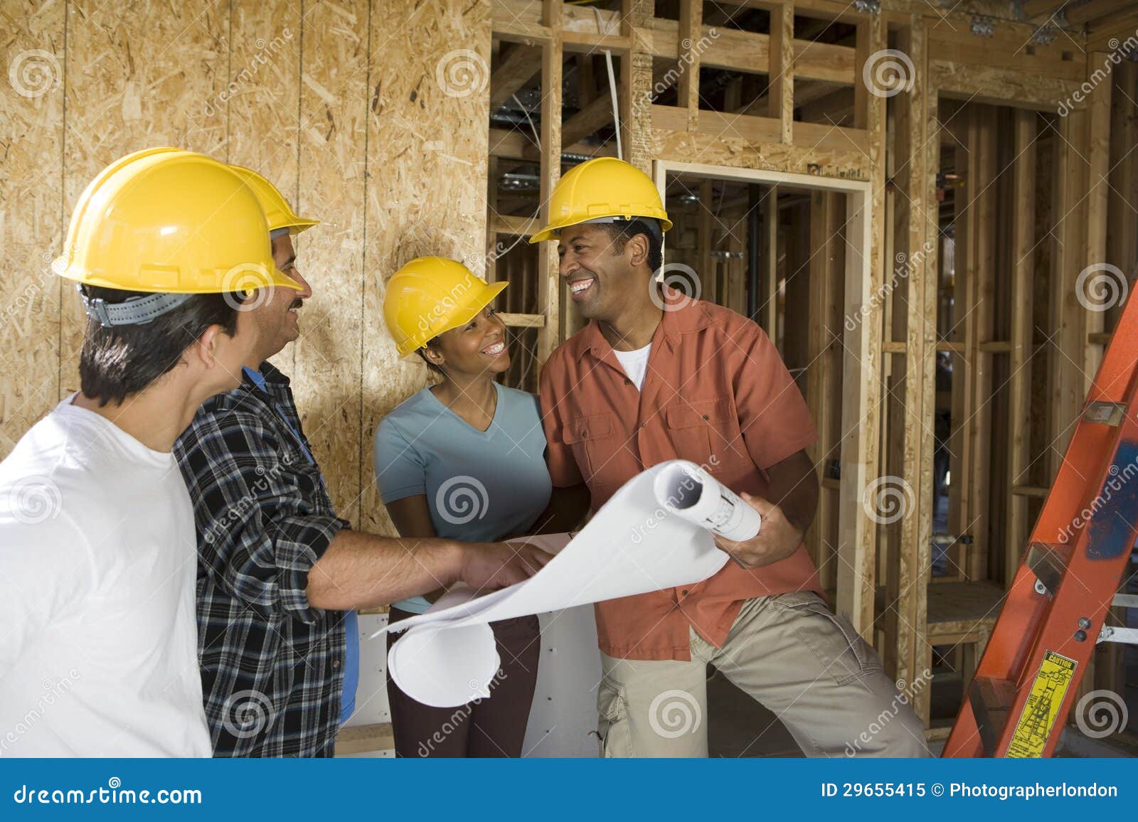 Couple Discussing Construction Plans with Contractors Stock Image ...