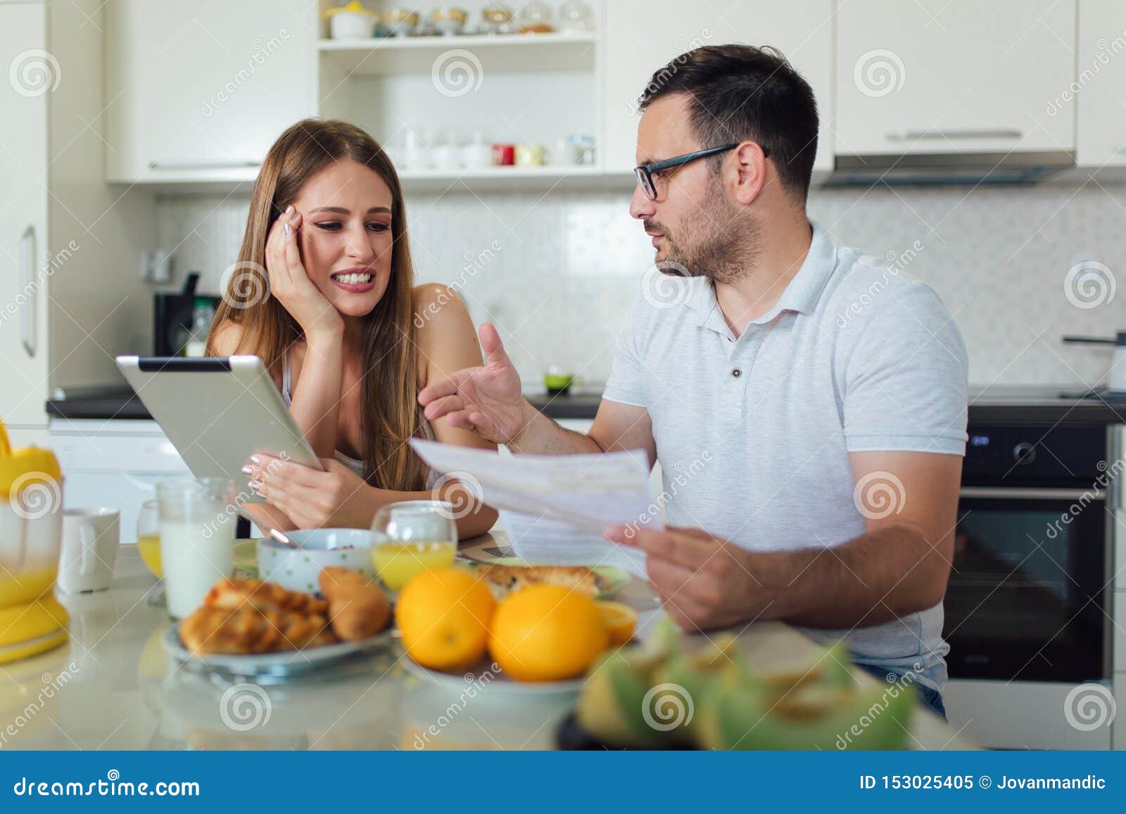 Couple Discussing about Home Budget Stock Image - Image of house, busy ...