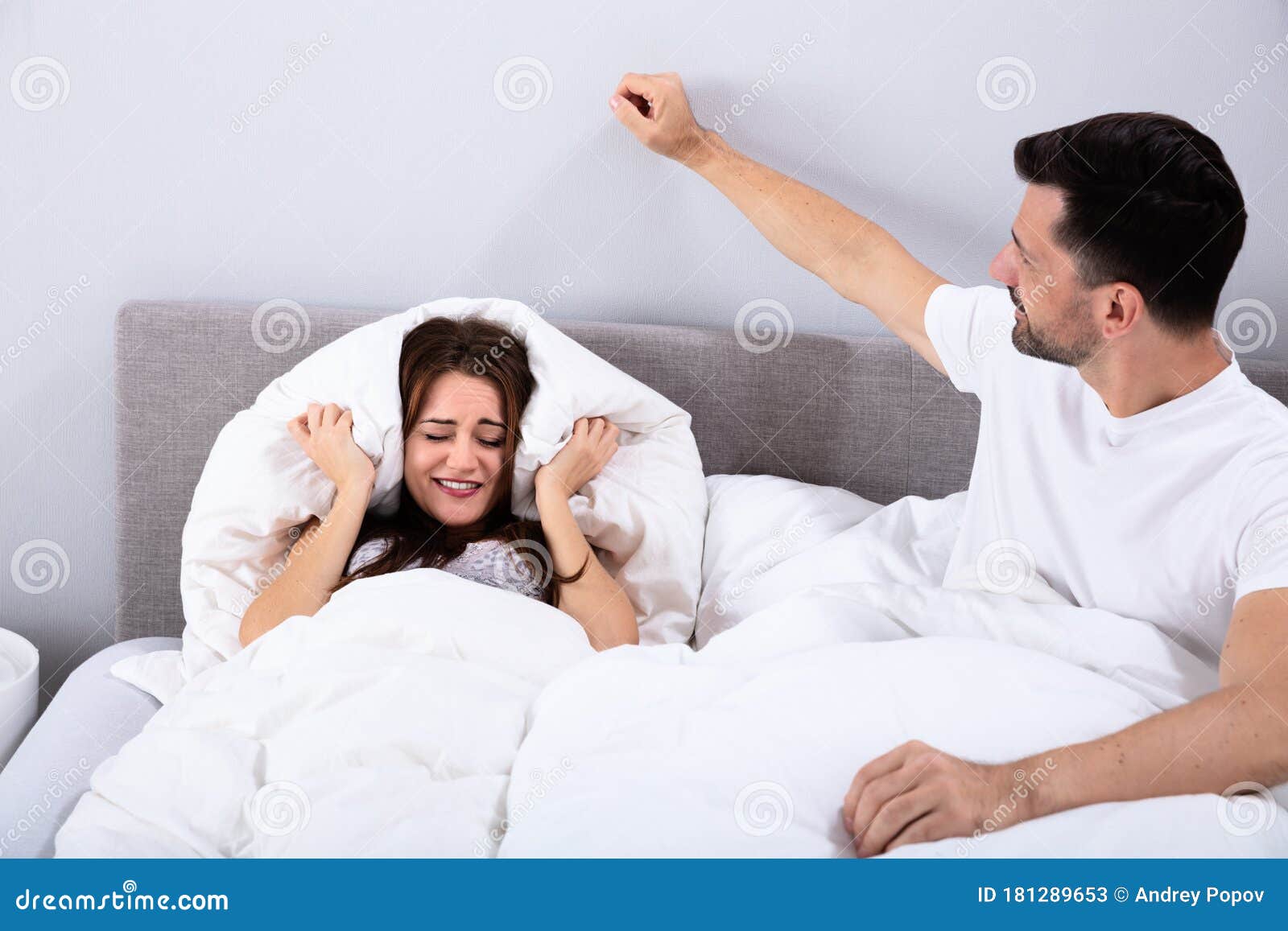 Couple Disturbed by Noise on Bed Stock Image - Image of sleep, people ...