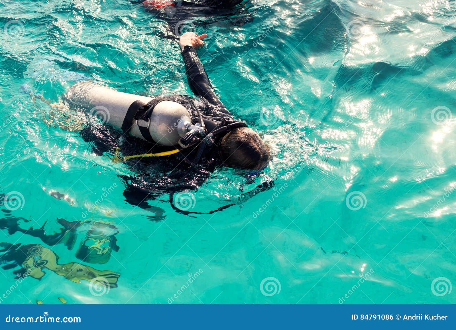 Couple Divers Plunged into the Ocean, Top View Stock Photo - Image of ...