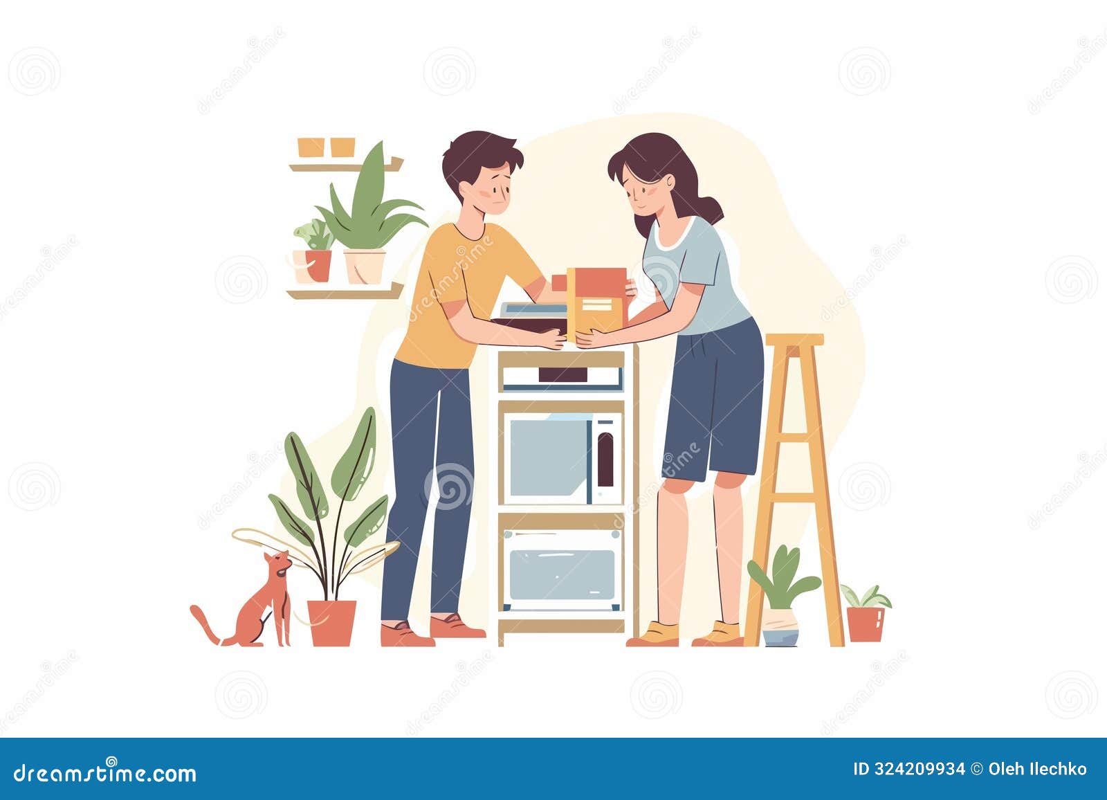 Couple Doing a DIY Home Project Stock Image Isolated Vector Style Stock ...