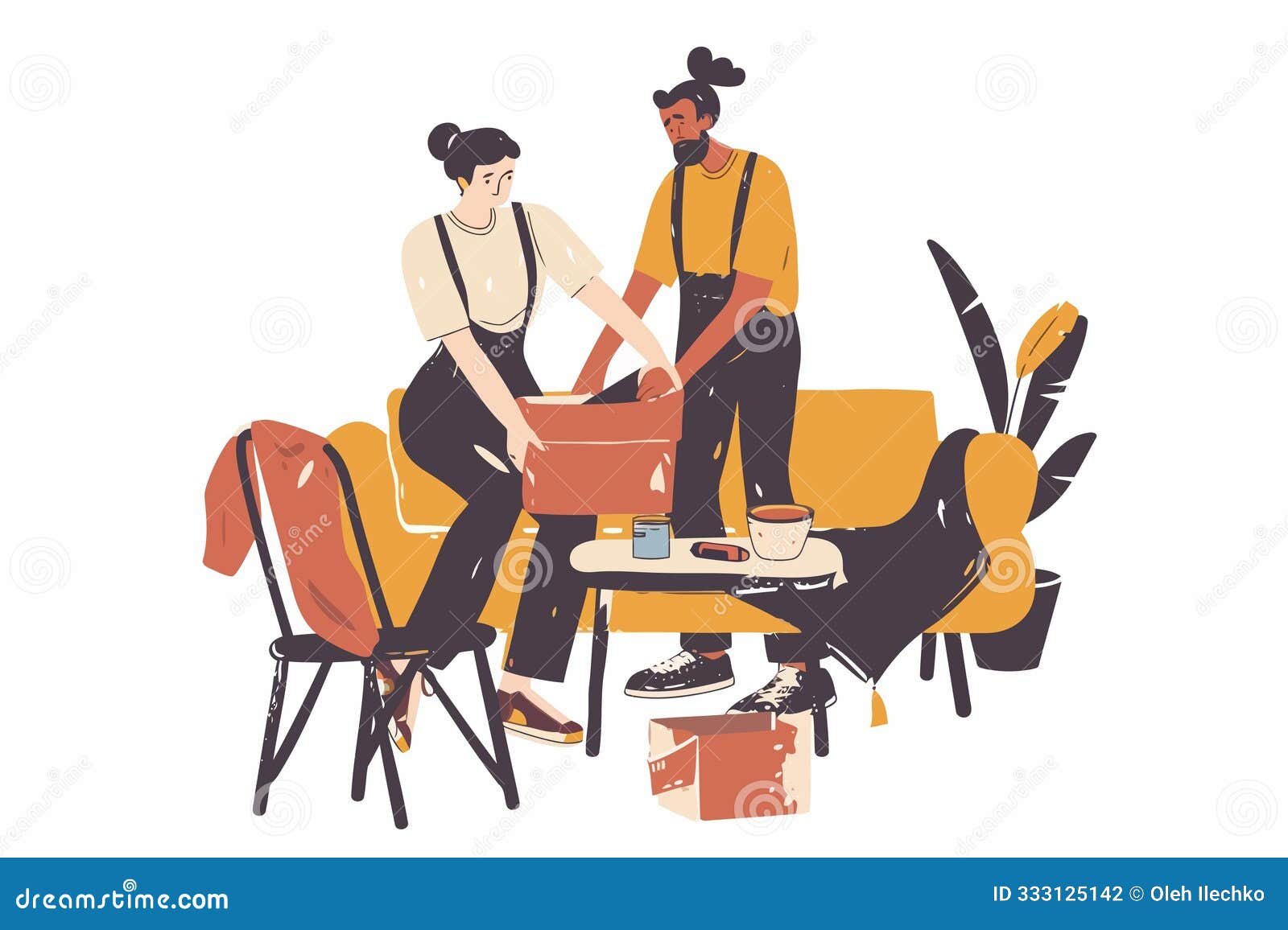 Couple Doing a DIY Home Project Stock Image Isolated Vector Style Stock ...