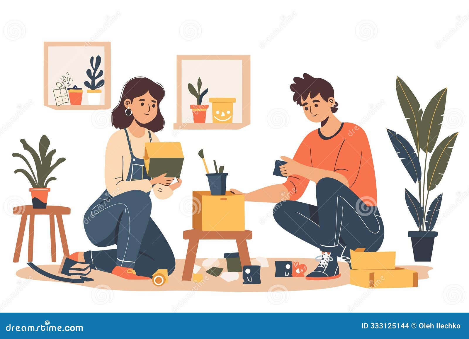 Couple Doing a DIY Home Project Stock Image Isolated Vector Style Stock ...