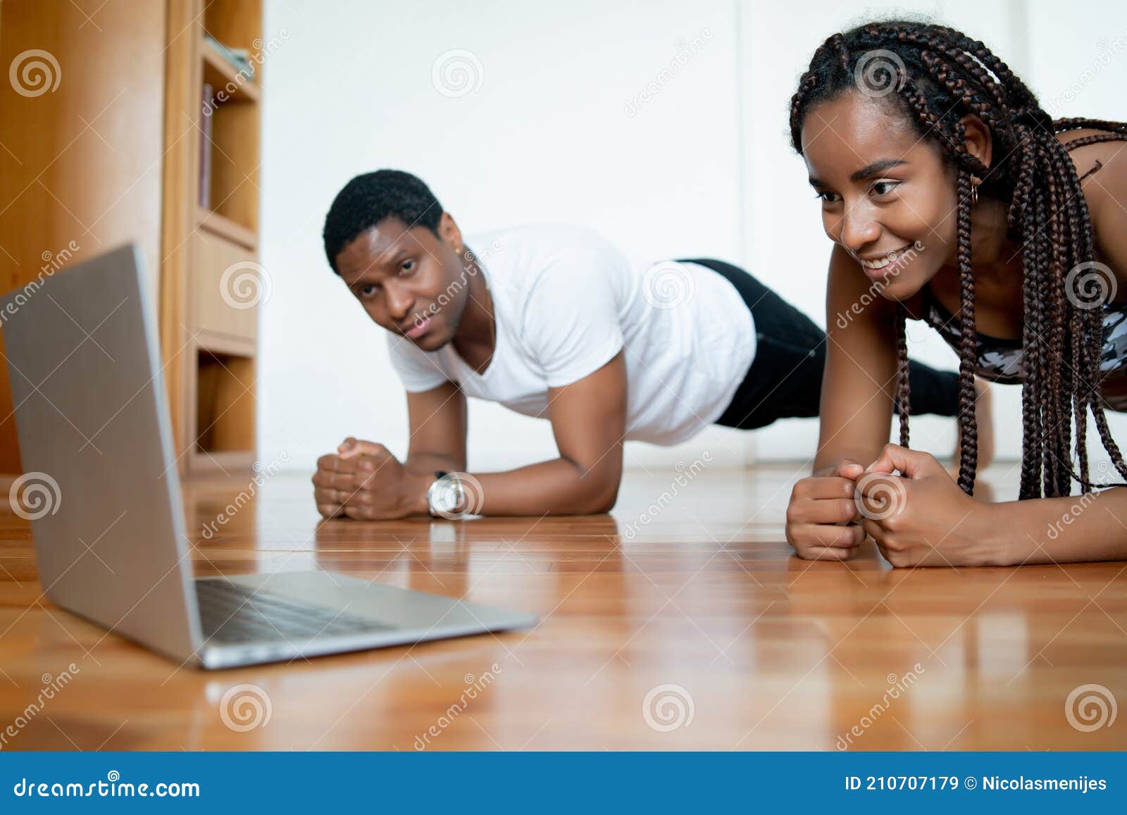Couple Doing Exercise Together at Home. Stock Image - Image of health ...