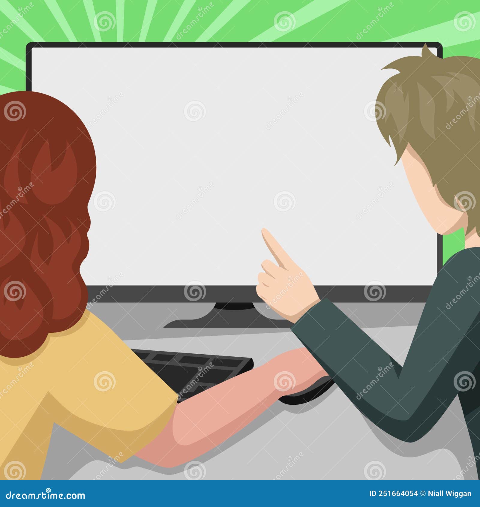 Couple Drawing Using Desktop Computer Helping Each Other Accomplishing ...