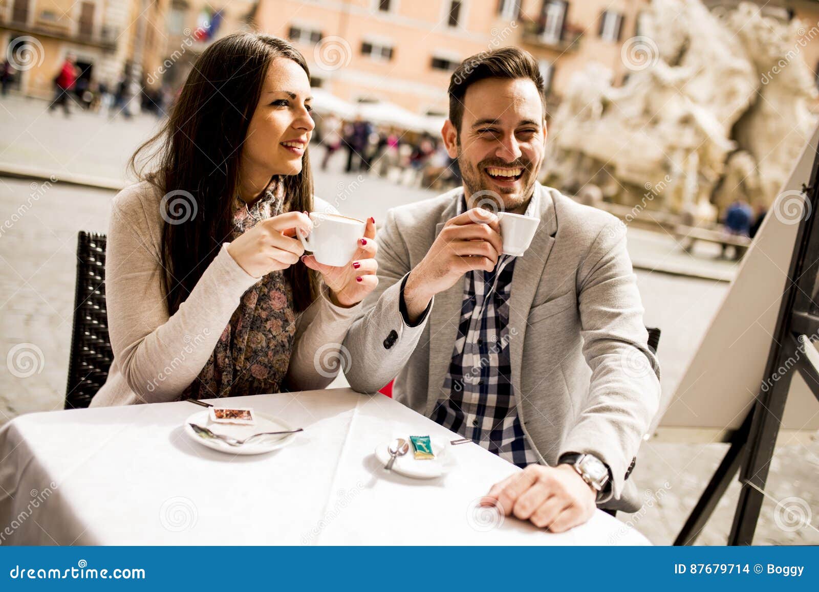 Couple Drinking Coffee in Rome, Italy Stock Photo - Image of happy ...