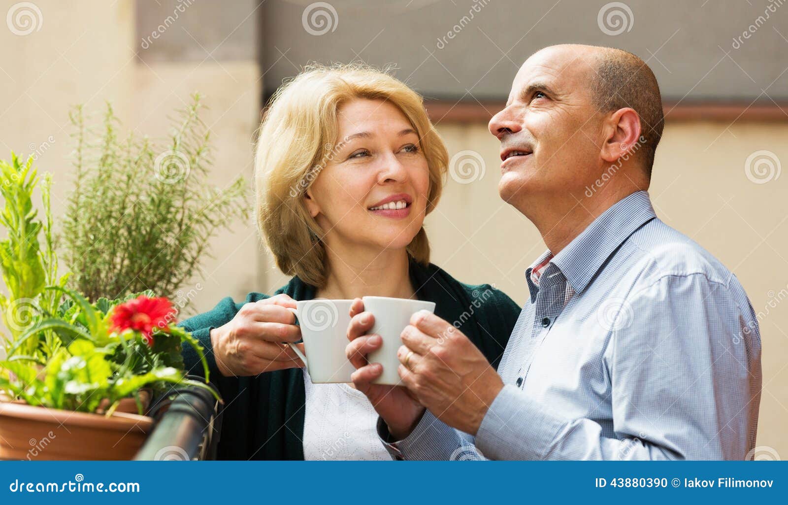Couple Drinking Tea at Balcony Stock Photo - Image of drinking ...