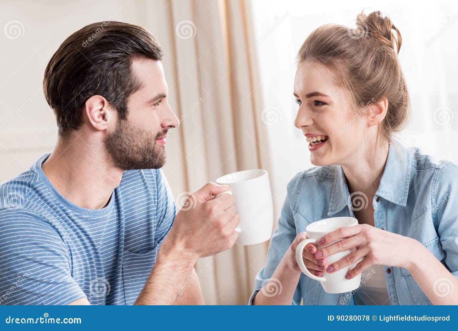 Couple drinking tea stock photo. Image of casual, young - 90280078