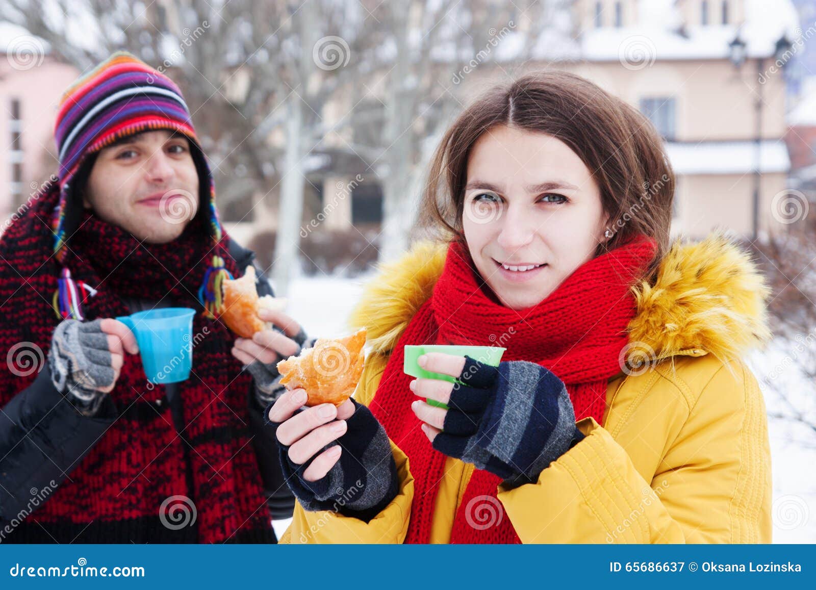 Couple Drinking Tea in Winter Stock Image - Image of nature, drinks ...